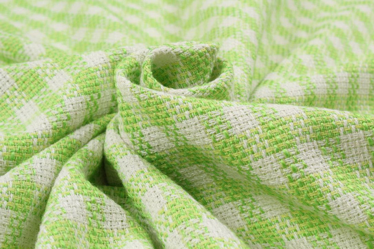 Certified Recycled Tweed - Green Checks | Buy Fabrics Online — Fabric Sight