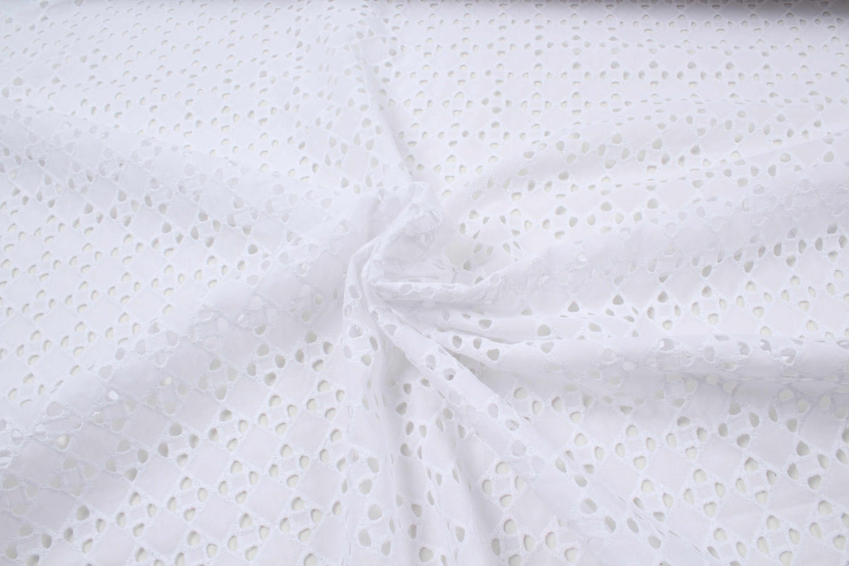Cotton Rhombus Embroidery - Optical White | Buy Fabrics Online — Fabric ...