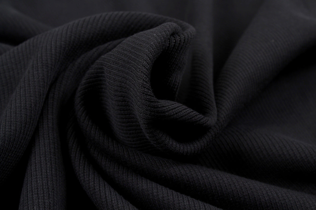 Organic Cotton Stretch Rib 2x2 - Black | Buy Fabrics Online — Fabric Sight