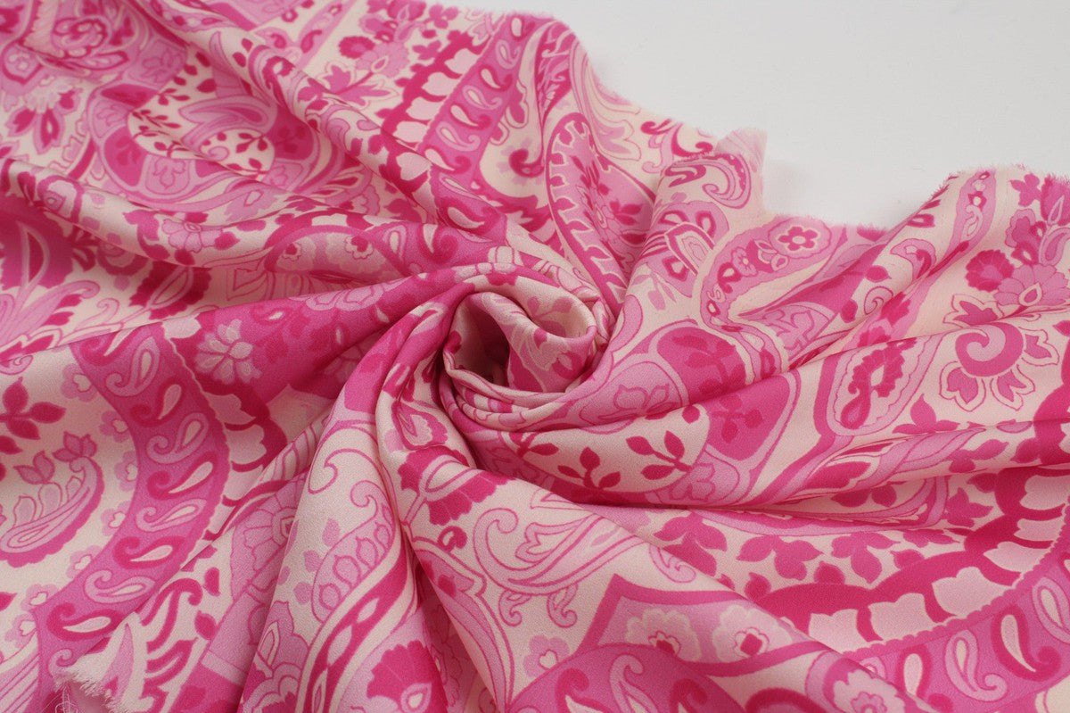 Printed Polyester Satin - Pink Paisley | Buy Fabrics Online — Fabric Sight