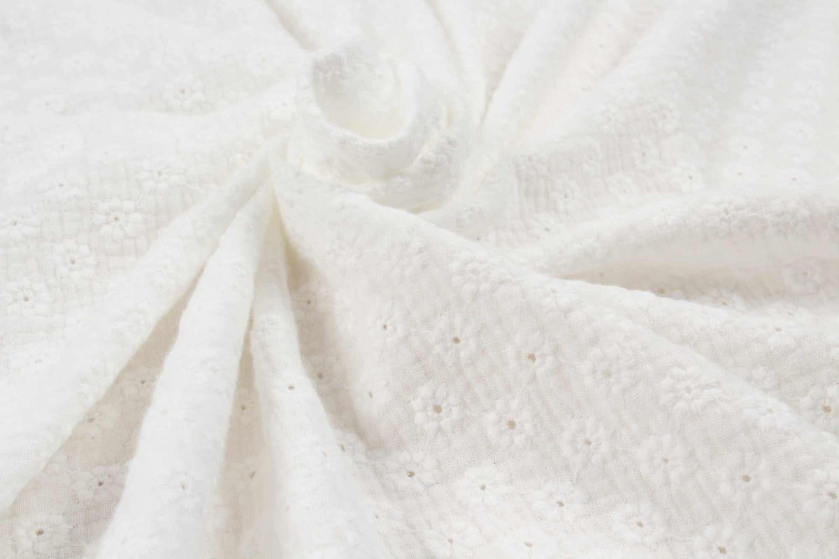 swatch-Cotton Double Face Muslin - English Embroidery - Floral — Fabric Sight